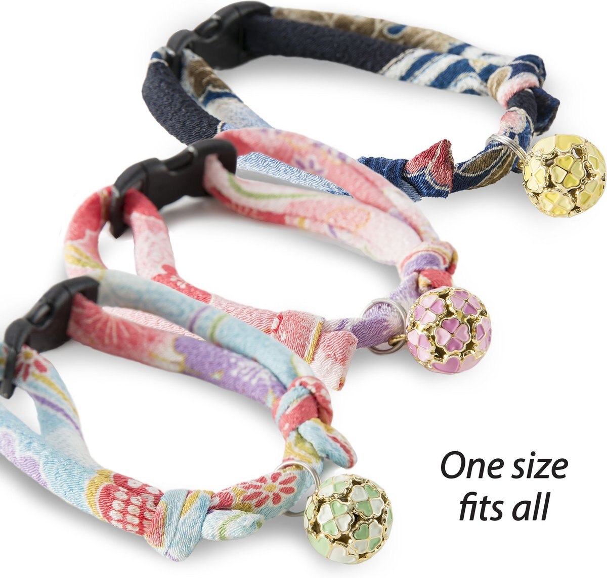 NECOICHI Chirimen Clover Breakaway Cat Collar with Bell, Pastel Pink, 8 ...