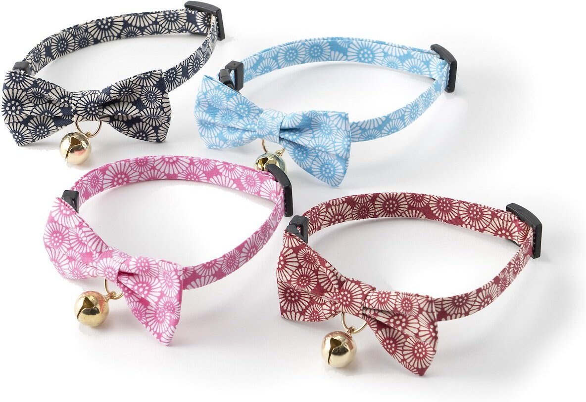 NECOICHI Kiku Ribbon Bow Tie Cotton Breakaway Cat Collar with Bell ...