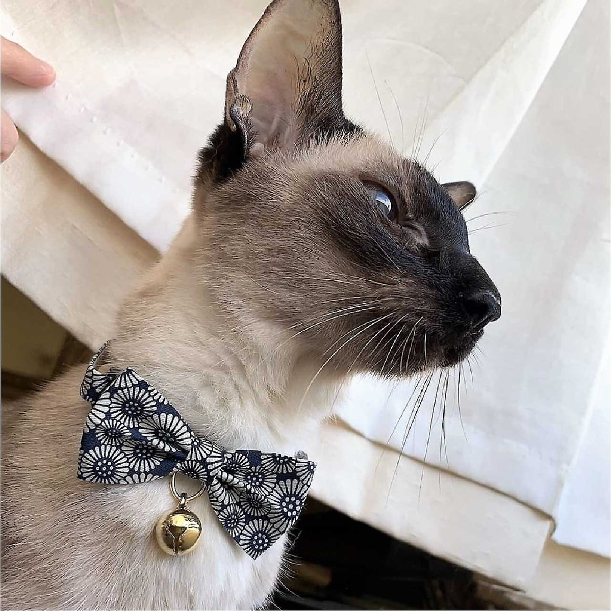 NECOICHI Kiku Ribbon Bow Tie Cotton Breakaway Cat Collar with Bell ...