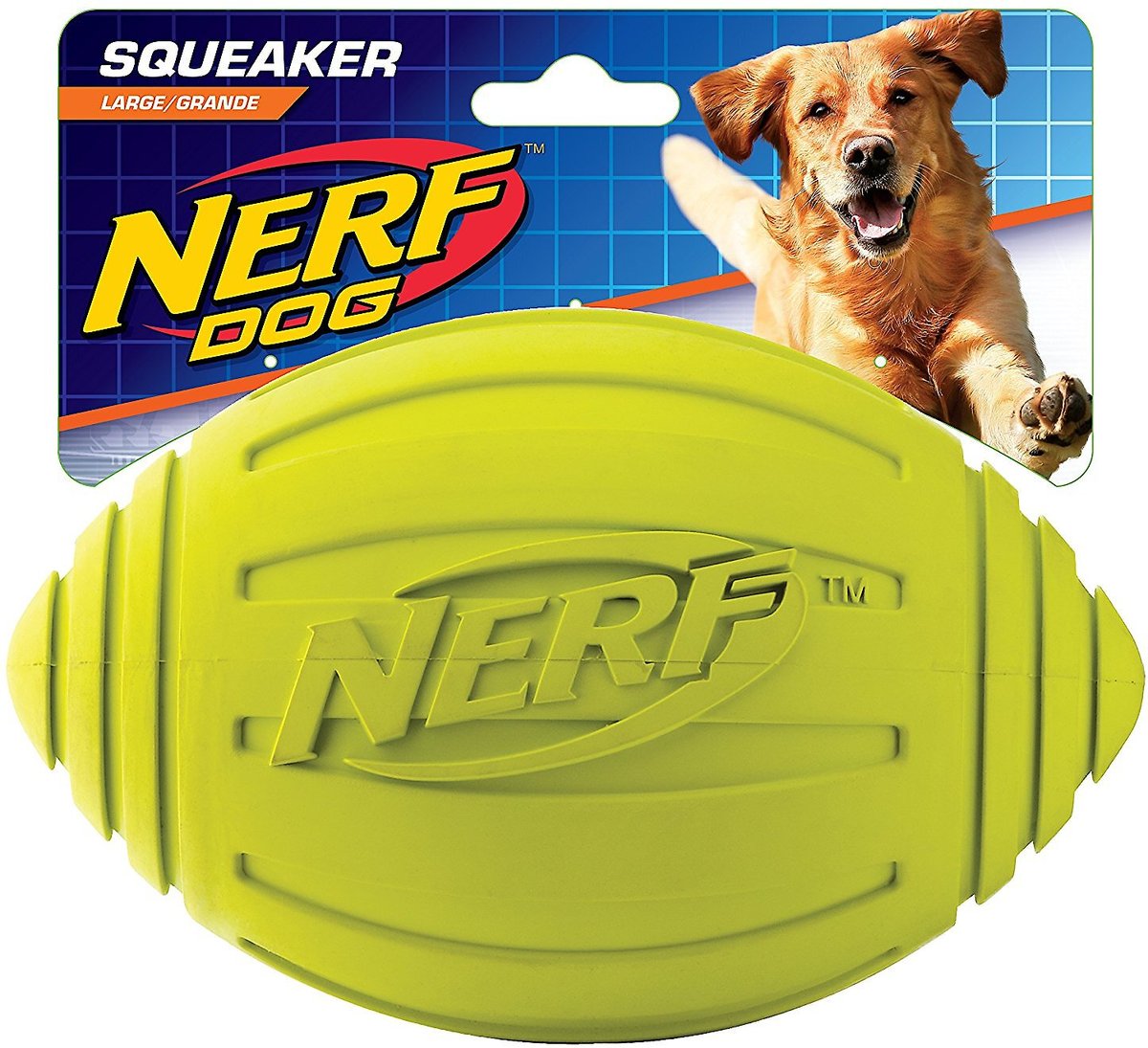 NERF DOG Ridged Squeak Football Dog Toy, Large, Green - Chewy.com