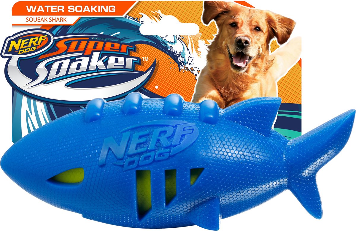 Discontinued - NERF DOG Super Soaker Squeak Shark Dog Toy - Chewy.com