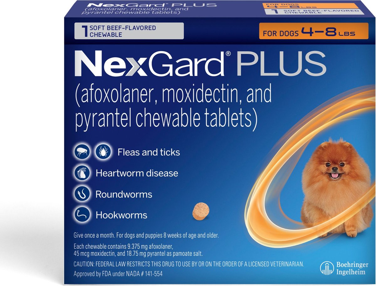 NEXGARD PLUS Chewables for Dogs, 4-8 lbs. (Orange Box) - Easy Refills ...