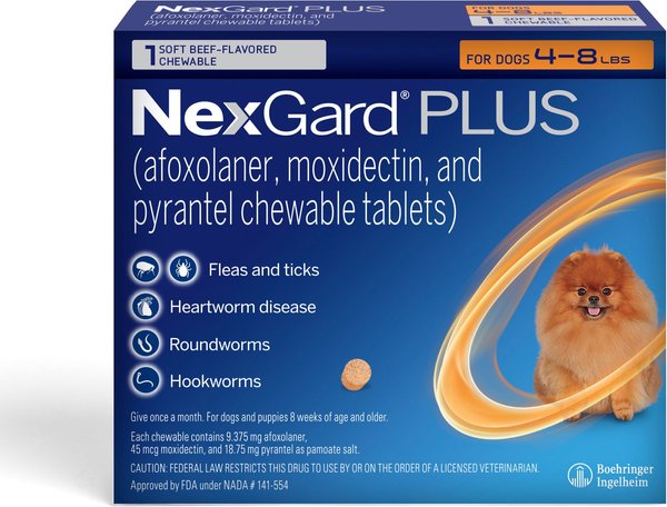 NEXGARD PLUS Chewables for Dogs, 4-8 lbs. (Orange Box) - Easy Refills ...