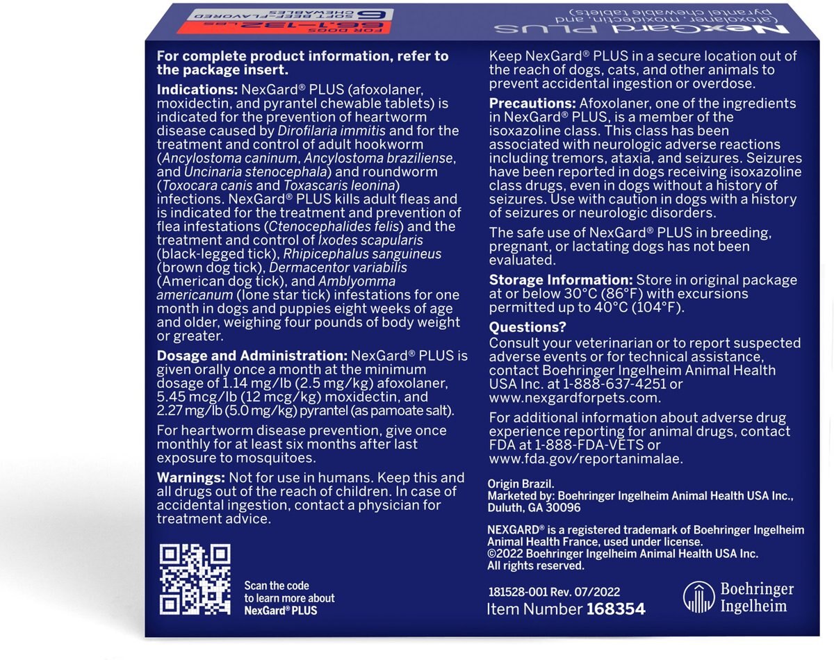 NEXGARD PLUS Chewables for Dogs, 66.1-132 lbs. (Red Box) - Easy Refills ...