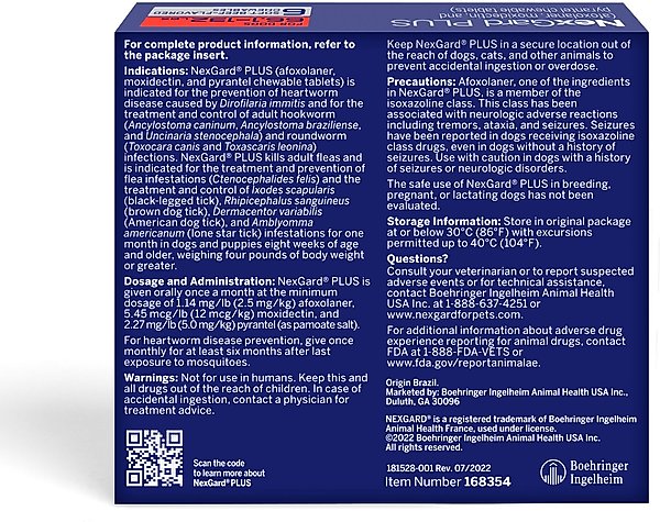 NEXGARD PLUS Chewables for Dogs, 66.1-132 lbs. (Red Box) - Easy Refills ...