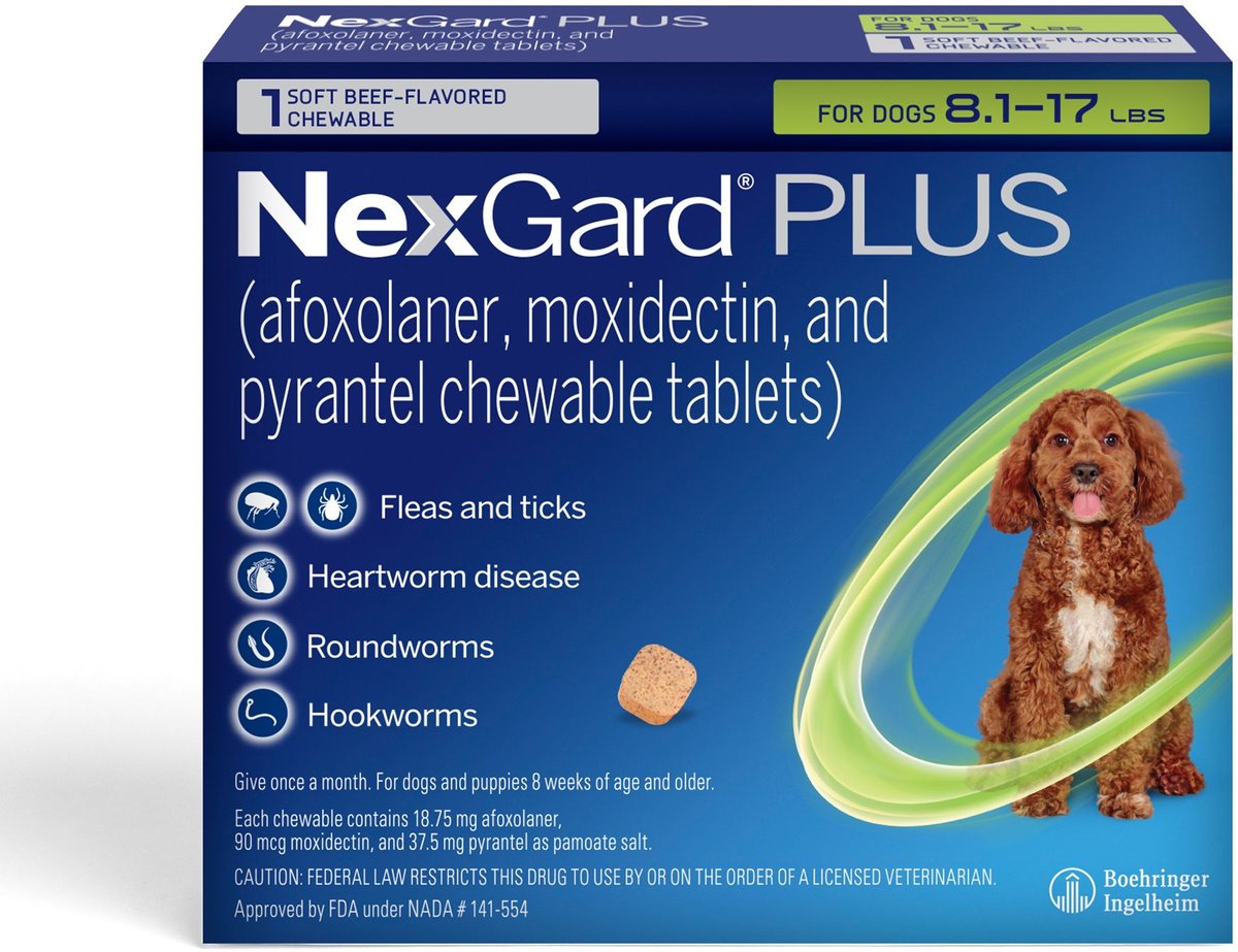 NEXGARD PLUS Chewables for Dogs, 8.1-17 lbs. (Green Box) - Easy Refills ...