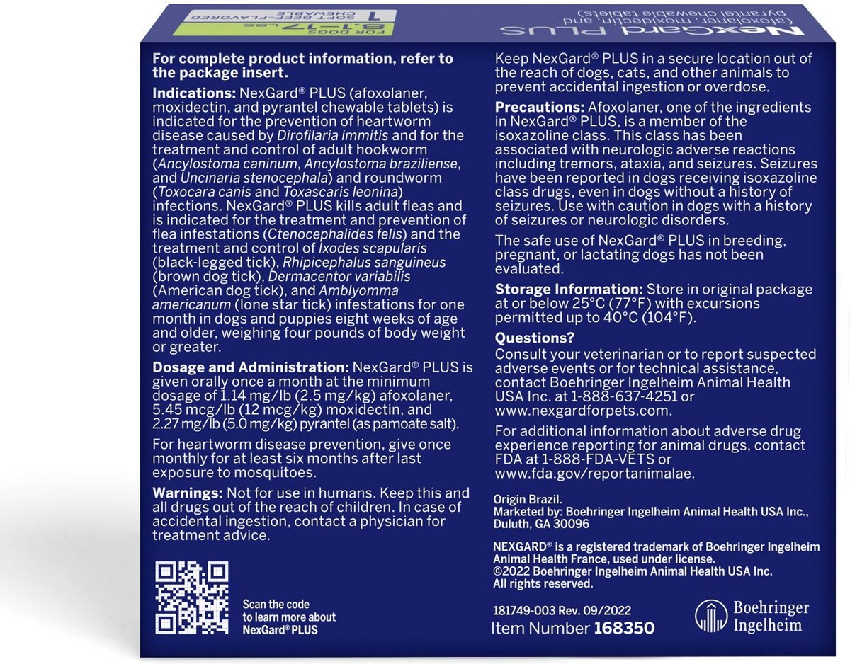 NEXGARD PLUS Chewables for Dogs, 8.1-17 lbs. (Green Box) - Easy Refills ...