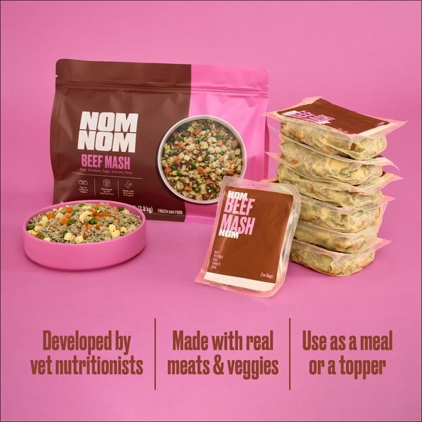 NOM NOM Freshly-Made Frozen Grain-Free Beef Mash Dog Food, 14-oz pouch ...