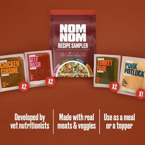 NOM NOM Freshly-Made Frozen Variety Pack Dog Food, 7.9-oz pouch, case ...