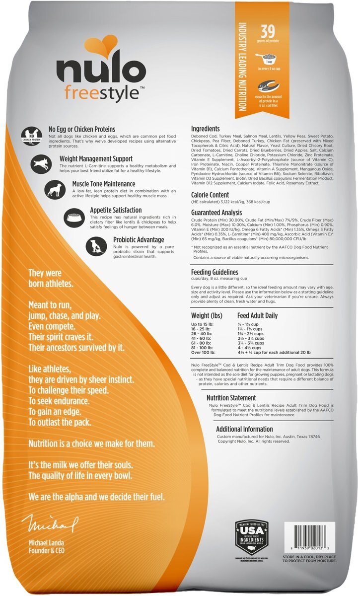 NULO Freestyle Cod & Lentils Recipe Grain-Free Adult Trim Dry Dog Food ...