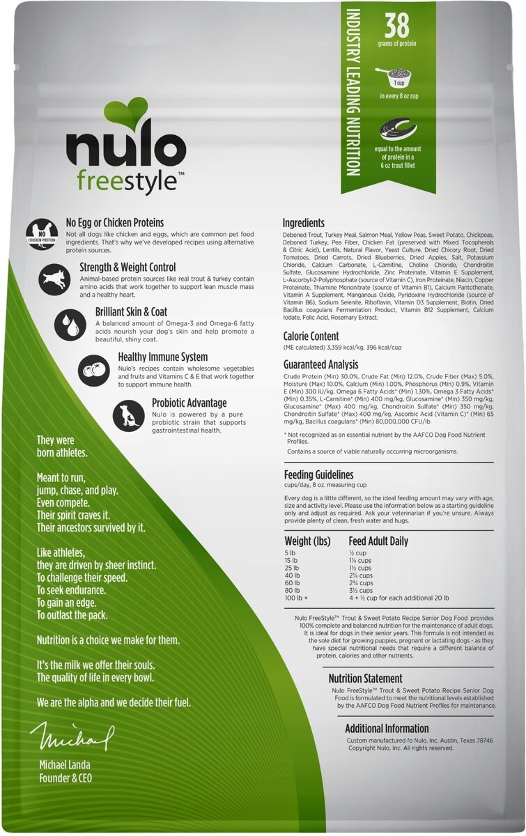 NULO Freestyle Senior Grain-Free Trout & Sweet Potato Recipe Dry Dog ...