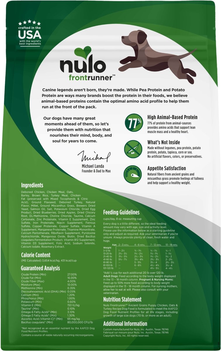 NULO Frontrunner Ancient Grains Chicken, Oats & Turkey Puppy Dry Dog ...