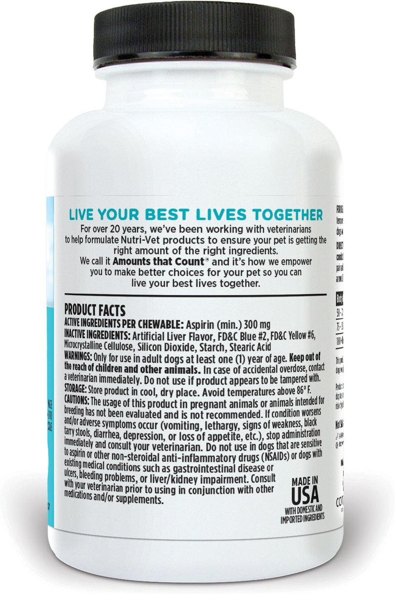 NUTRI-VET Aspirin Medication for Pain for Medium & Large Breed Dogs, 75 ...