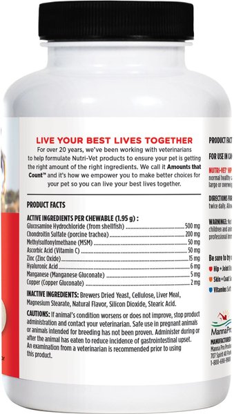 NUTRI-VET Extra Strength Chewable Tablets Joint Supplement for Dogs ...