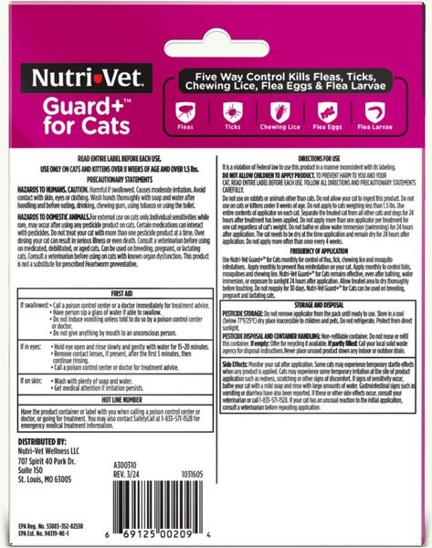 Out of Stock - NUTRI-VET Guard Plus Flea & Tick Treatment for Cats ...