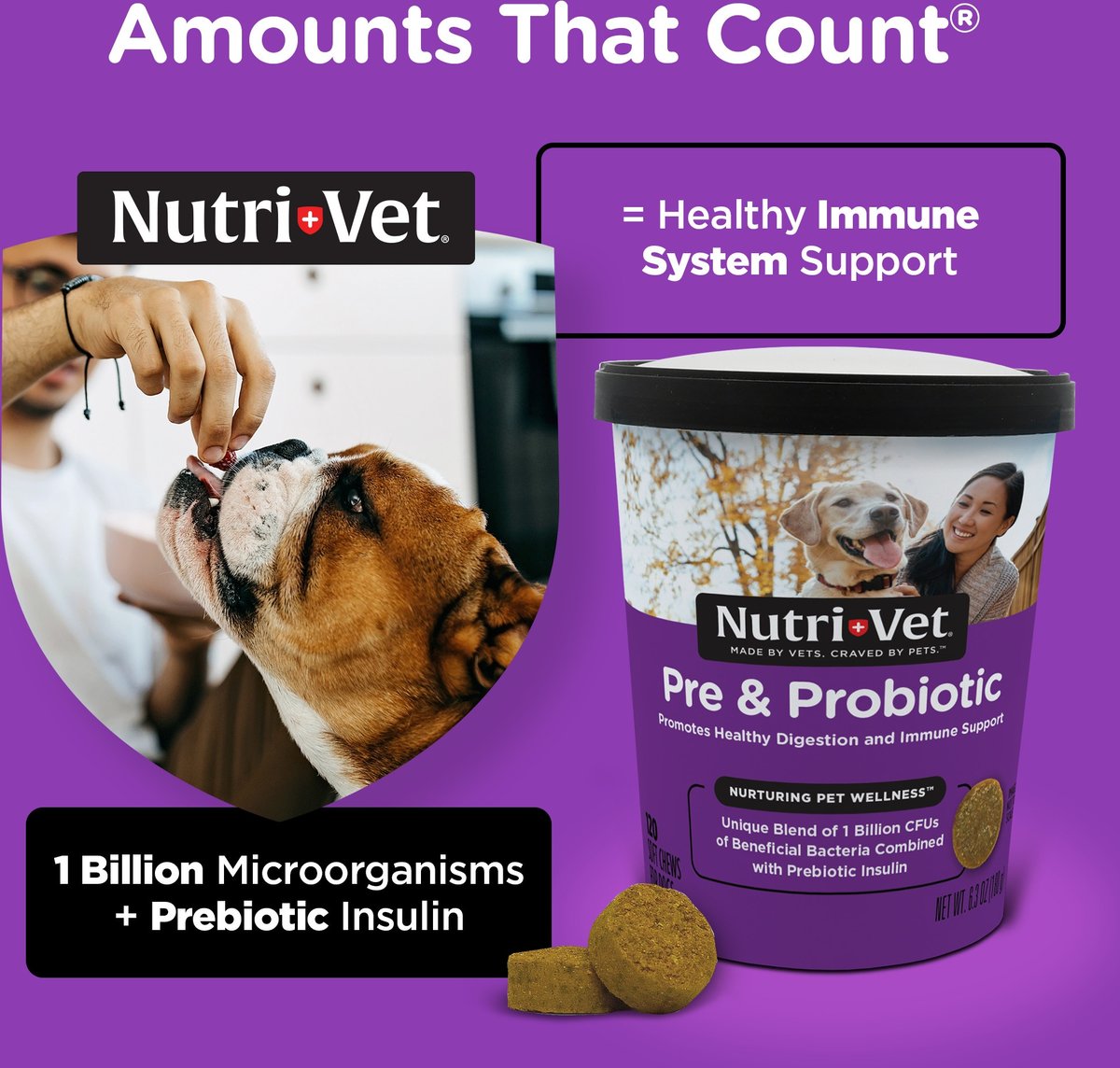 NUTRI-VET Pre & Probiotics Soft Chews Digestive Supplement for Dogs ...