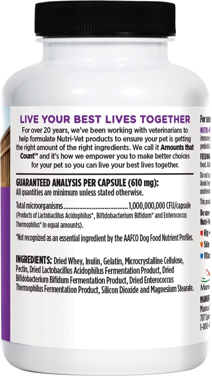NUTRI-VET Probiotics Capsules Digestive Supplement for Dogs, 60 count ...