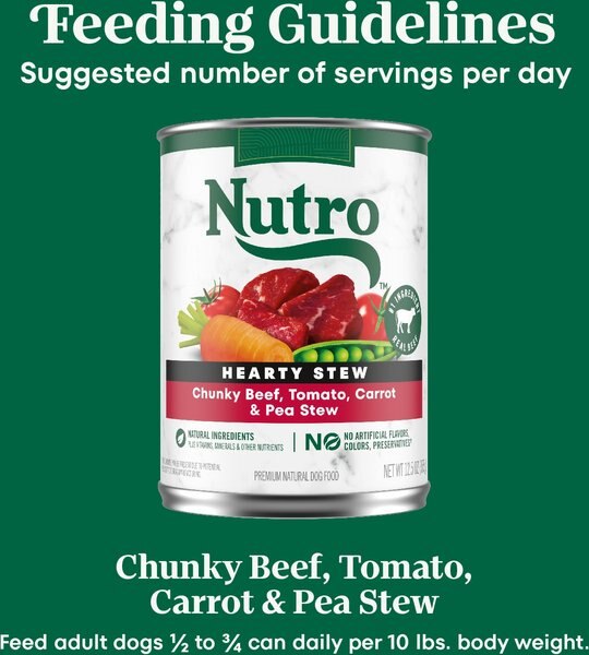 NUTRO Hearty Stew Adult Chunky Beef, Tomato, Carrot & Pea Canned Wet Dog Food, 12.5-oz, case of ...