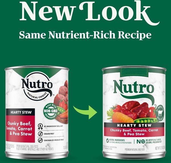 NUTRO Hearty Stew Adult Chunky Beef, Tomato, Carrot & Pea Canned Wet Dog Food, 12.5-oz, case of ...