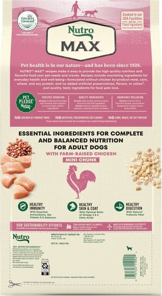 NUTRO Max Adult Mini Chunks Farm-Raised Chicken Recipe Natural Dry Dog Food, 4-lb bag - Chewy.com