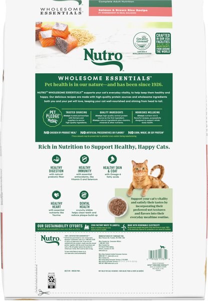 NUTRO Wholesome Essentials Adult Salmon & Brown Rice Recipe Dry Cat Food, 14-lb bag - Chewy.com