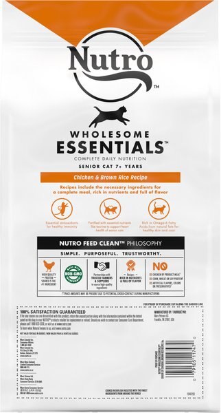 NUTRO Wholesome Essentials Chicken & Brown Rice Recipe Senior Dry Cat Food, 3-lb bag - Chewy.com
