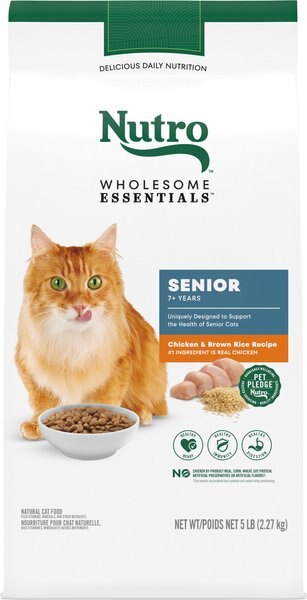 NUTRO Wholesome Essentials Chicken & Brown Rice Recipe Senior Dry Cat Food, 5-lb bag - Chewy.com
