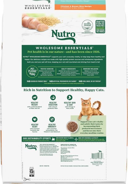 NUTRO Wholesome Essentials Chicken & Brown Rice Recipe Indoor Dry Cat Food, 14-lb bag - Chewy.com