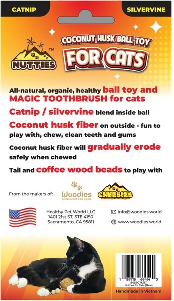 NUTTIES Coconut Fiber Cat Ball Toy & Magic Toothbrush, Brown, 1 count ...