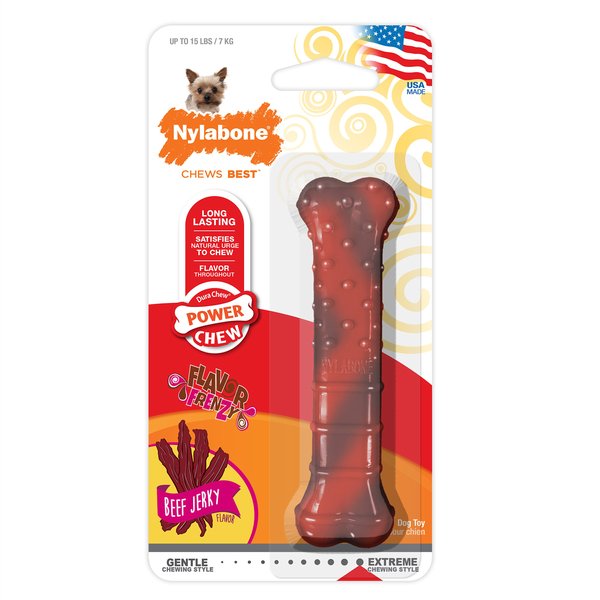 NYLABONE Flavor Frenzy Power Chew Dog Toy Beef Jerky, X-Small - Chewy.com