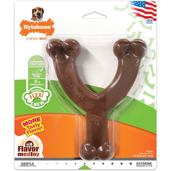 NYLABONE Flexi Wishbone Dog Chew Toy, Brown, Medley Flavor, Wolf/Medium ...