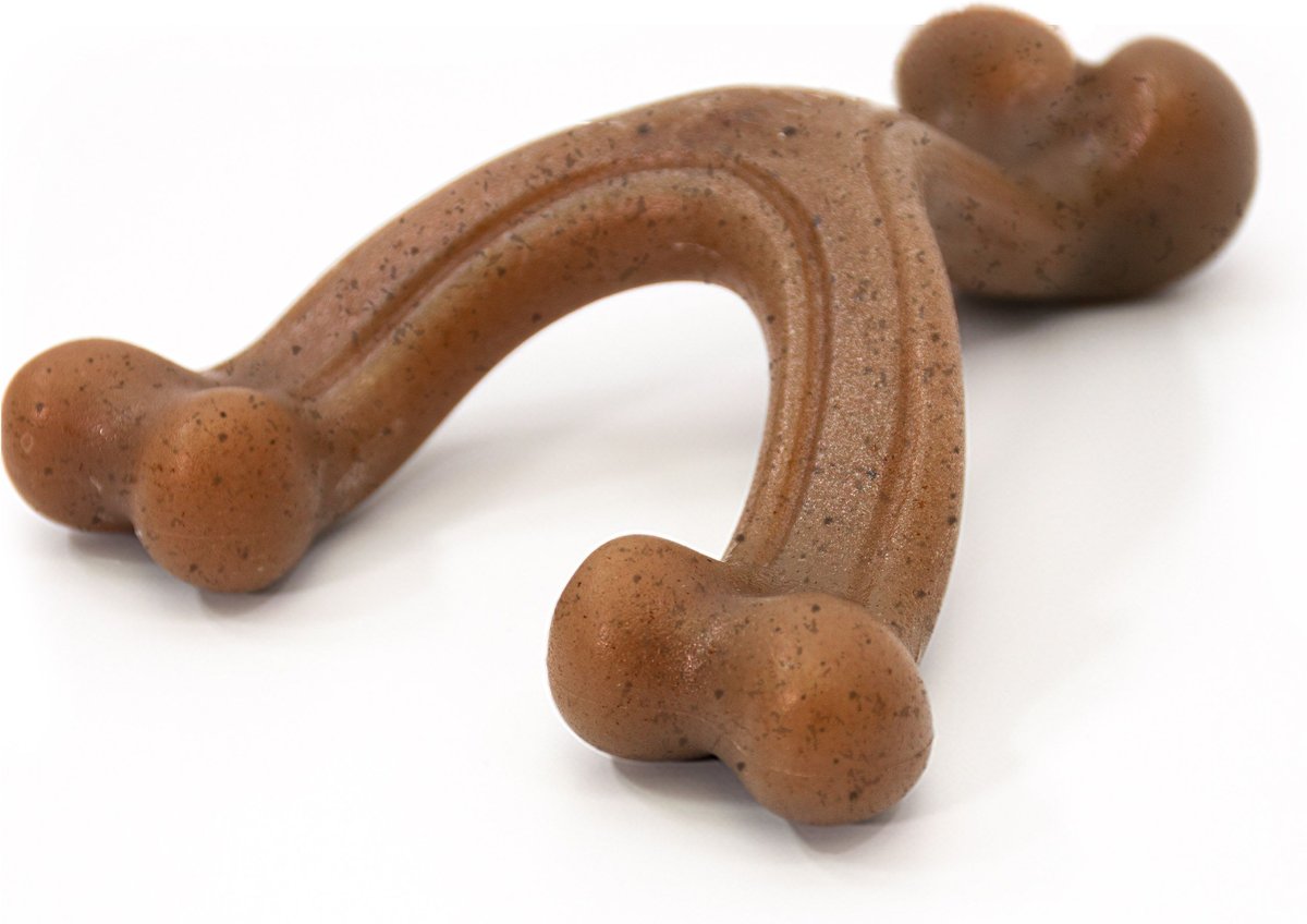 NYLABONE Gourmet Style Strong Chew Wishbone Bacon Dog Toy, Bacon, Small ...