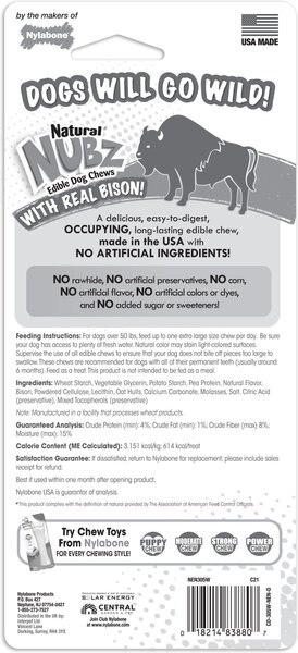 NYLABONE Nubz WILD Natural Long Lasting Edible Bison Flavor Dog Chews ...