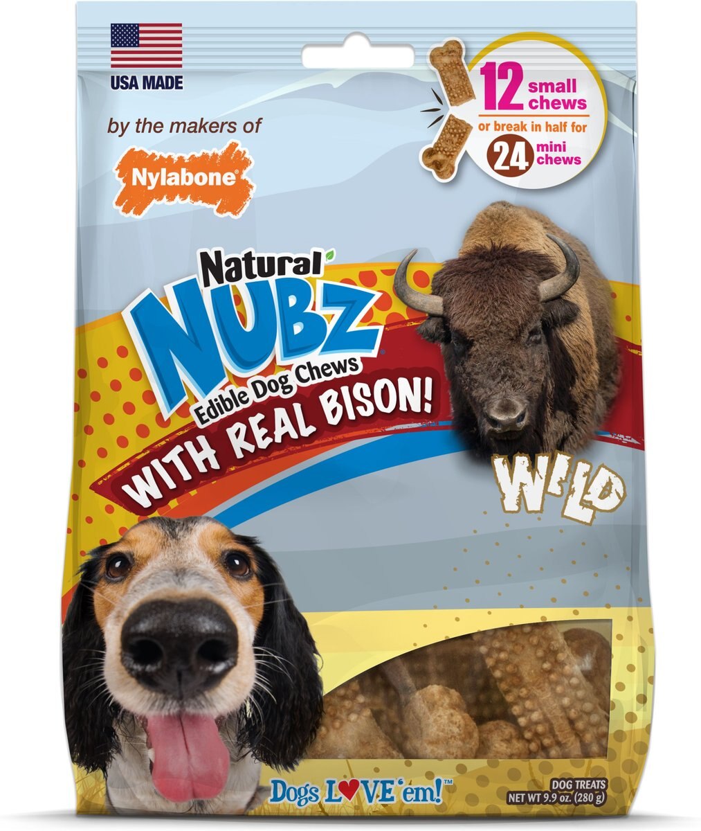 NYLABONE Nubz WILD Natural Long Lasting Edible Bison Flavor Small Dog ...