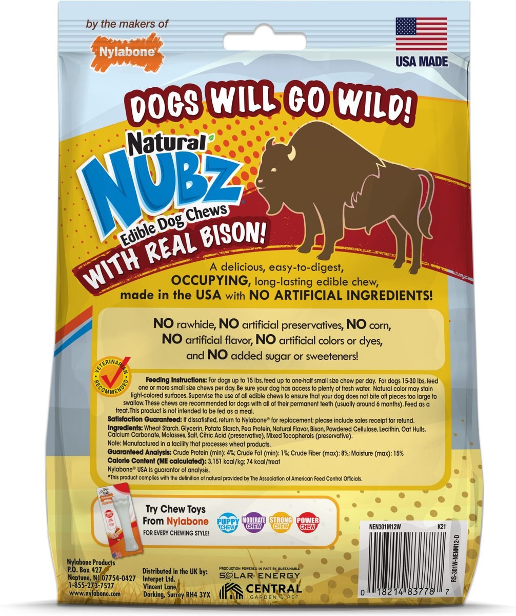 NYLABONE Nubz WILD Natural Long Lasting Edible Bison Flavor Small Dog ...