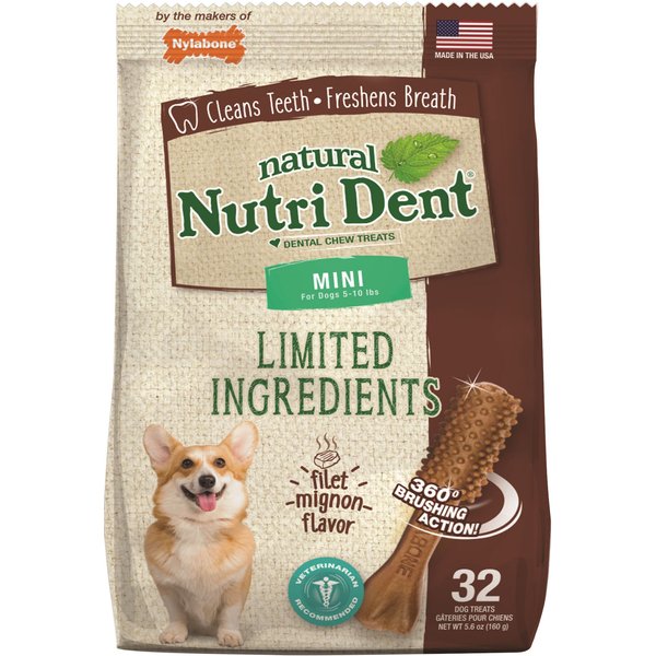 NYLABONE Nutri Dent Filet Mignon Flavored Dog Dental Chews, Regular ...