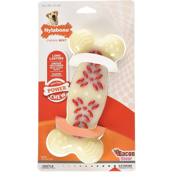 Discontinued - NYLABONE Double Action Power Chew Durable Dog Toy Bacon ...