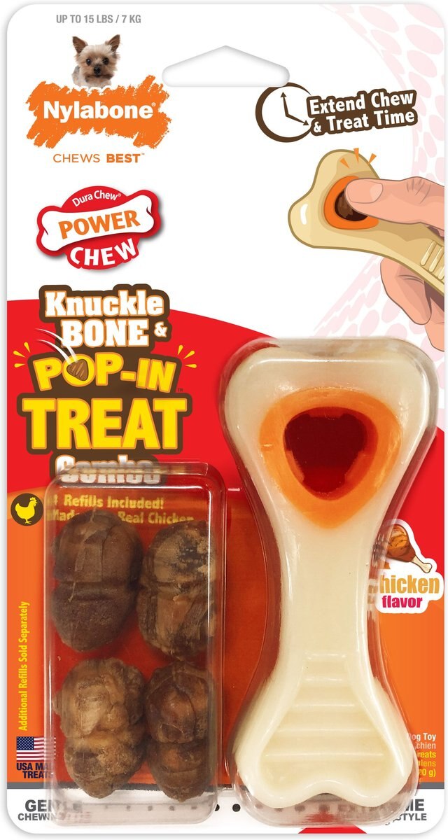NYLABONE Power Chew Knuckle Bone & Pop-In Treat Dog Toy Combo Knuckle ...
