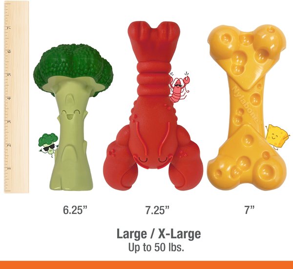 NYLABONE Power Chew Lobster, Cheese, & Broccoli Dog Chew Toy Bundle ...