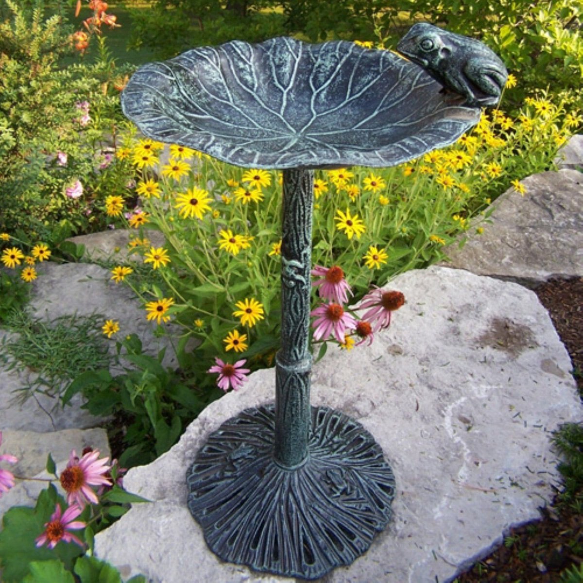 OAKLAND LIVING Handmade Metal Frog Bird Bath, Verdi Grey - Chewy.com