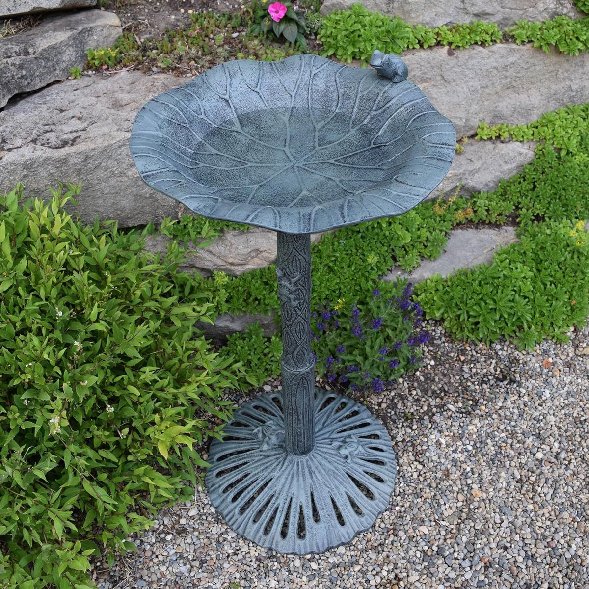 OAKLAND LIVING Handmade Metal Frog Bird Bath, Verdi Grey - Chewy.com