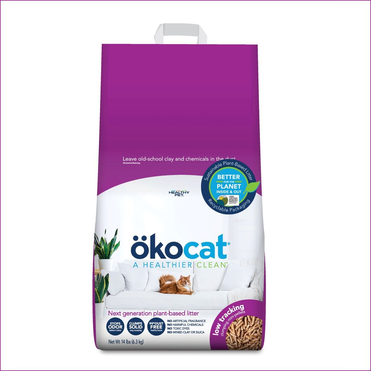 OKOCAT Mini Pellets Unscented Clumping Wood Cat Litter, 14-lb bag ...
