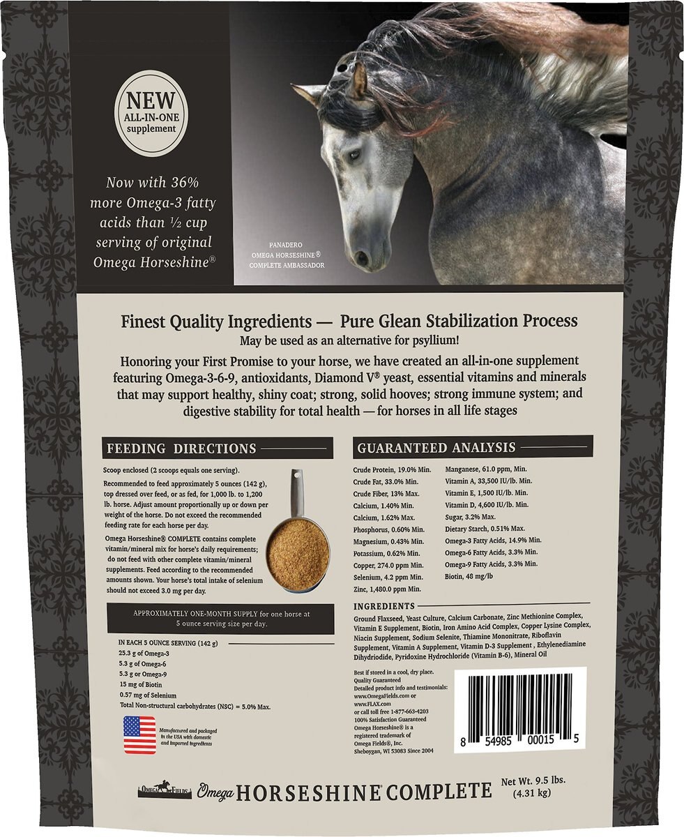 OMEGA FIELDS Omega Horseshine Complete Powder Horse Supplement, 9.5-lb ...