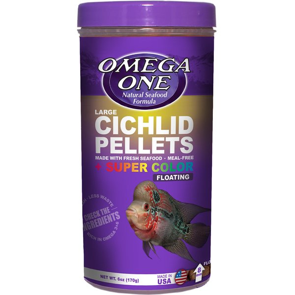 OMEGA ONE Super Color Small Cichlid Pellets Sinking Fish Food, 8-oz jar ...