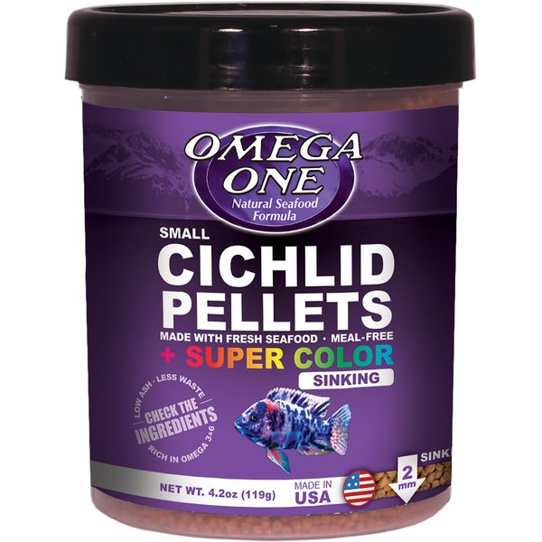 OMEGA ONE Super Color Small Cichlid Pellets Sinking Fish Food, 4.2-oz ...