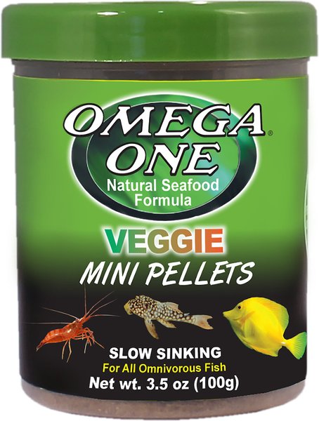 OMEGA ONE Veggie Slow Sinking Mini Pellets Fish Food, 3.5-oz jar ...