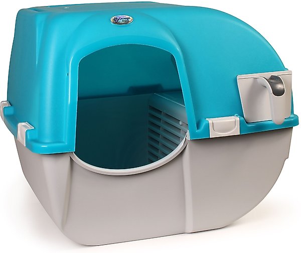 OMEGA PAW Roll 'n Clean Self Cleaning Cat Litter Box, Sky Blue, Regular ...