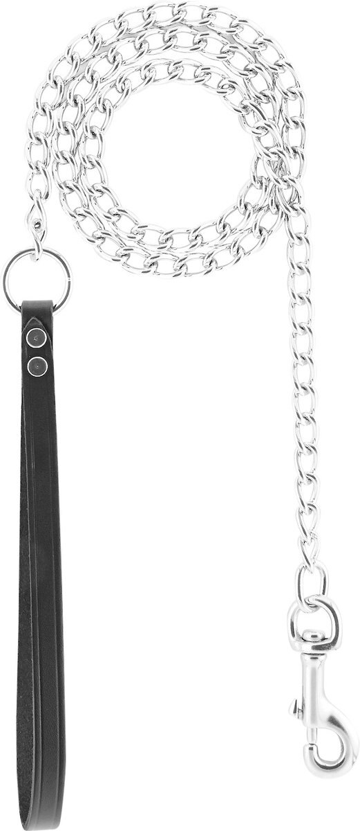 OMNIPET Chain Dog Leash with Leather Handle, Heavy Weight, 4-ft, Black ...