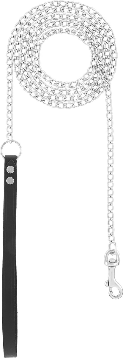 OMNIPET Chain Dog Leash with Leather Handle, Lightweight, 6-ft, Black ...