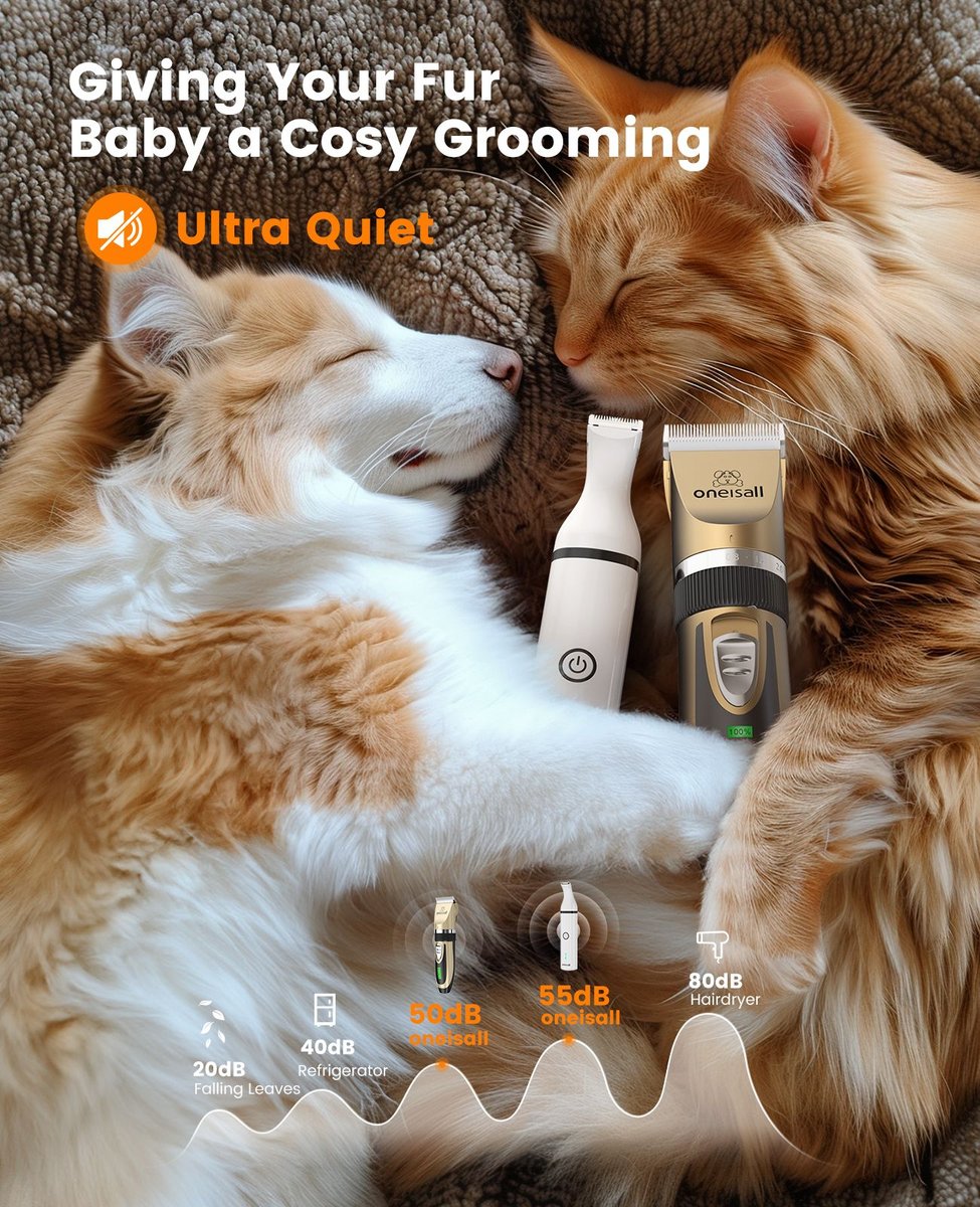 ONEISALL X2+N5 2-in-1 Cordless Stainless Steel Low-Noise Dog & Cat Grooming Clipper & Paw ...